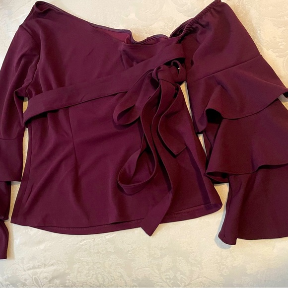 VENUS | Tops | Women One Side Off Shoulder Blouse Wruffle Sleeves ...